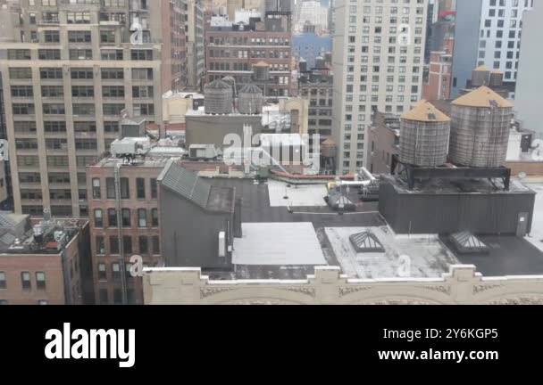 New York City Manhattan cityscape. Rooftop water towers from view point ...