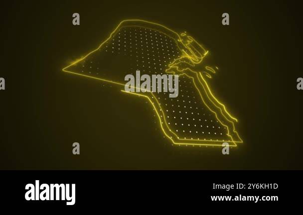 3D Moving Neon Yellow Kuwait Map Borders Outline Loop Background Stock ...