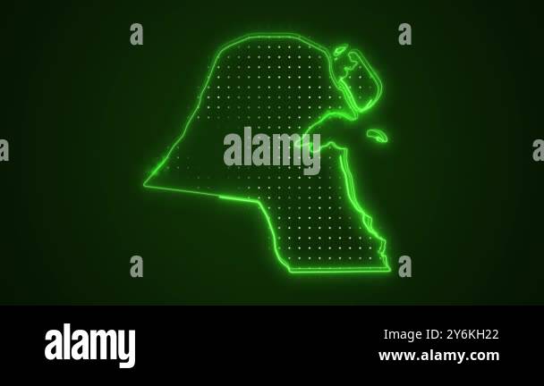 3D Moving Neon Green Kuwait Map Borders Outline Loop Background Stock ...