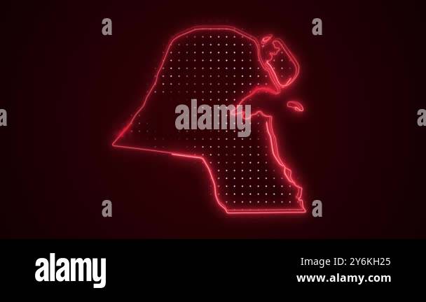 3D Moving Neon Red Kuwait Map Borders Outline Loop Background Stock ...