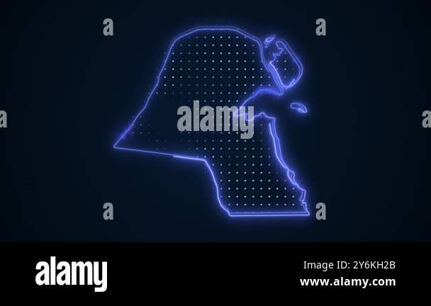 3D Moving Neon Blue Kuwait Map Borders Outline Loop Background Stock ...