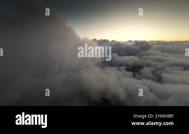 Sunset Aerial fpv view Real flight in the clouds first-person view from ...