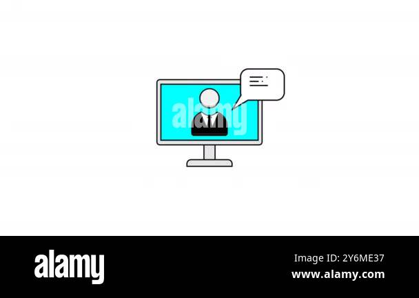 Animated of Computer monitor with person and speech bubble on blue ...