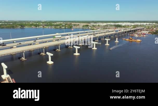 Roadworks construction site on American highway bridge. Expanding ...