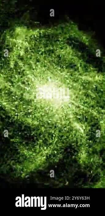 Green illuminated particles in a form of giant field in fast motion ...