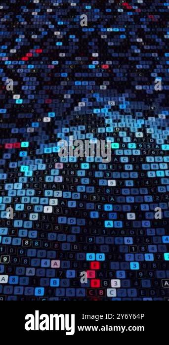 Abstract motion waving texture with numbers and letters replacing each other. Animation. Cyber ...