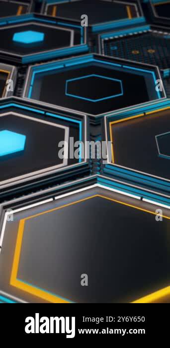 Technological pattern with many geometric hexagon frames of blue and ...