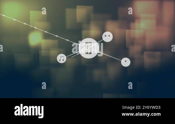 Network Of Connected Devices And Music Icons Animation Over Blurred Background Technology
