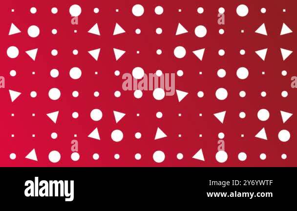 Red gradient background with white geometric shapes, circles, triangles ...