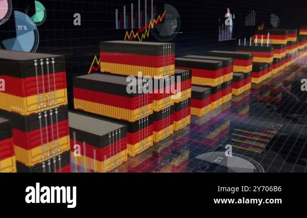 Germany export production and import cargo containers on charts and ...
