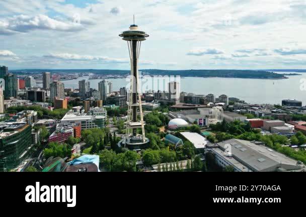 Seattle, Washington, USA-July 25, 2024: Aerial Seattle. Space Needle ...