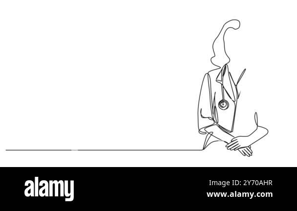 animated continuous single line drawing of female general practitioner ...