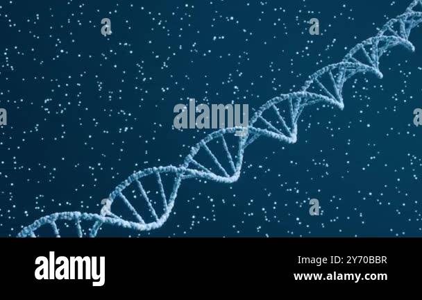 3D render of DNA strands with light particles. Scientific concept of ...