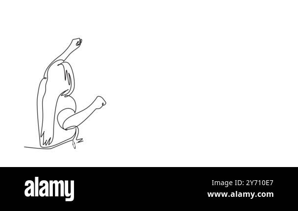 Self drawing animation of single line draw happy businessman and woman ...