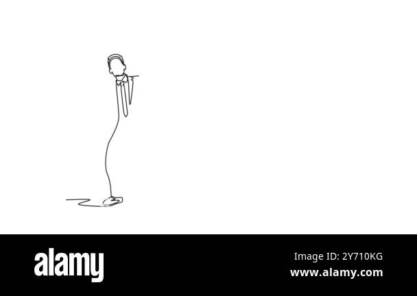 Animated self drawing of continuous line draw young happy male and ...