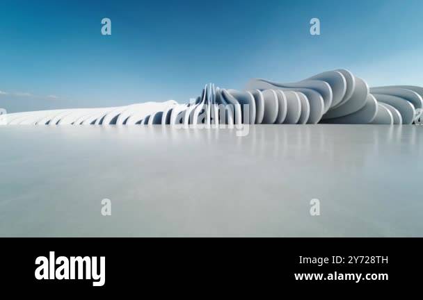 3d render of abstract wavy structure, futuristic architecture with ...