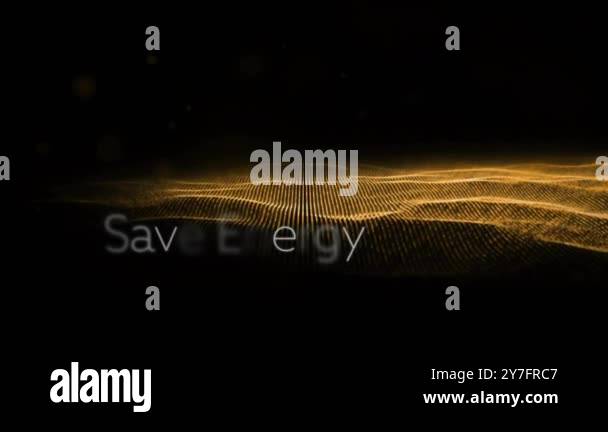 Animation of green shapes moving and save energy text on black ...