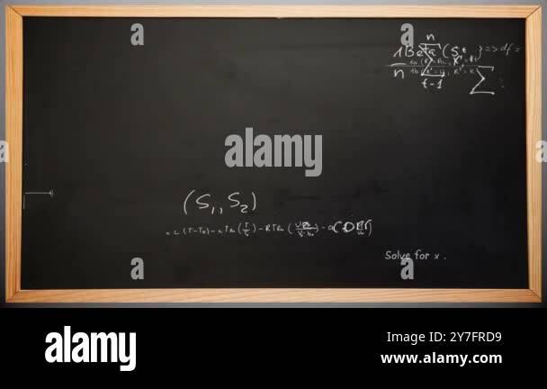 Mathematical equations and circuit diagrams animation over blackboard ...