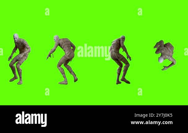 3D animation of walking mummy wrapped in bandages. Computer graphics ...