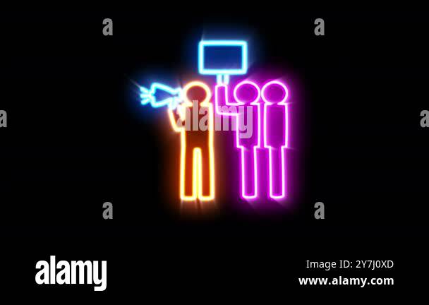 The blinking neon light of people with Megaphone icon in the black ...