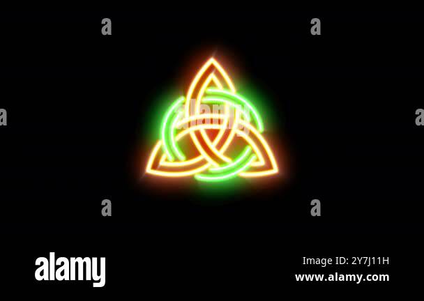 The blinking neon light of Celtic trinity icon in the black background ...