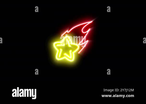 The blinking neon light of comet icon in the black background Stock ...