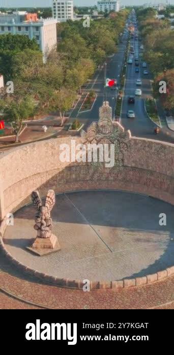 The video features an aerial view of the Glorieta de la Bandera Flag ...