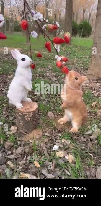 This video shows two adorable baby rabbits one white and one light ...