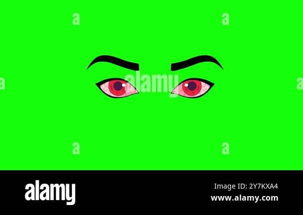 2d Cartoon red eyes blinking font side view 4k animation green screen ...