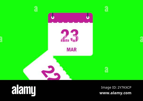 Calendar march months date change dropping page animation green screen ...