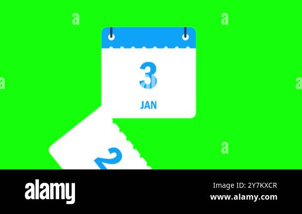Calendar January months date change dropping page animation green ...