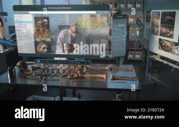 Advanced archaeological lab: Two archaeologists in VR headsets conduct ...