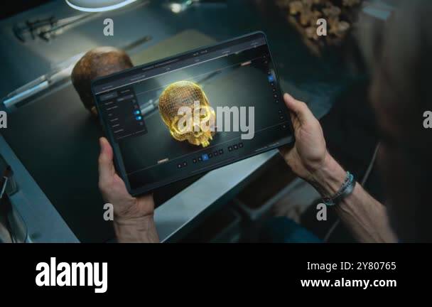 Advanced archaeological lab: Scientist studies ancient human anatomy ...