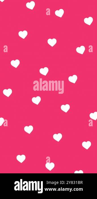 Abstract white hearts flowing inrows on bright pink background, romance ...