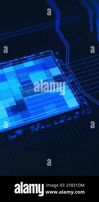 Processors CPU concept. Motherboard digital chip. Abstract animation of computer central ...