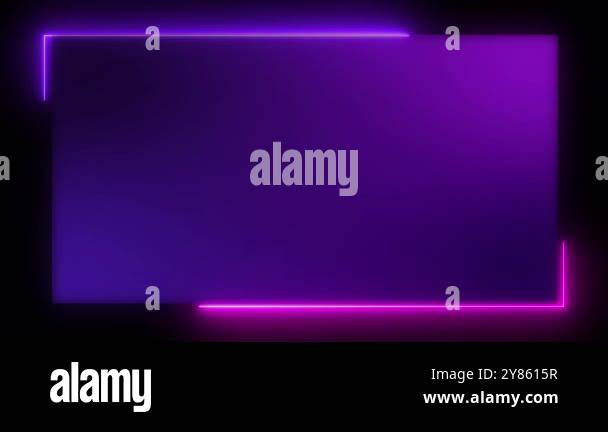 Neon glossy rectangle glowing picture frame 4K. Abstract tunnel opening ...
