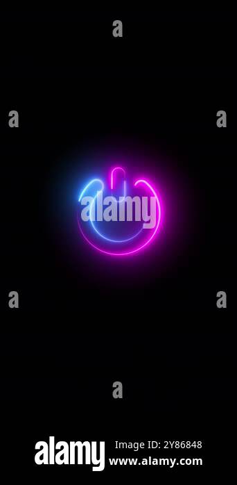 abstract neon animation of turn off sign, moving blue and pink glowing ...
