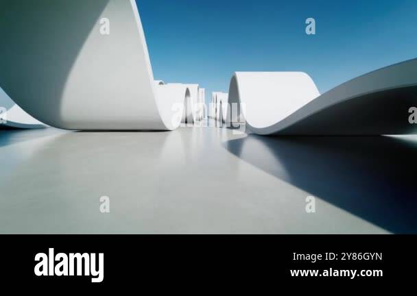 3d render of abstract wavy structure, futuristic architecture with ...
