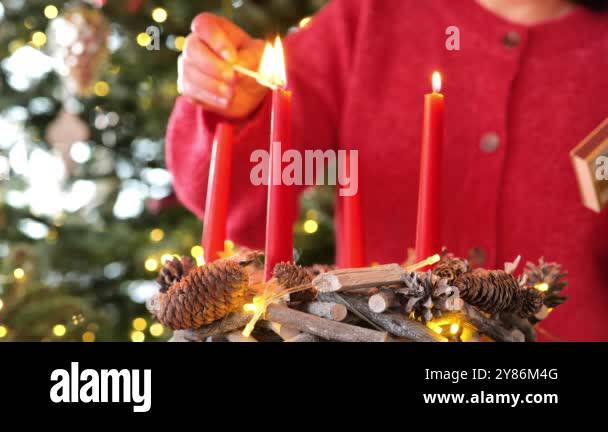 Advent wreath with red candles.Fourth Advent. Fourth week before ...