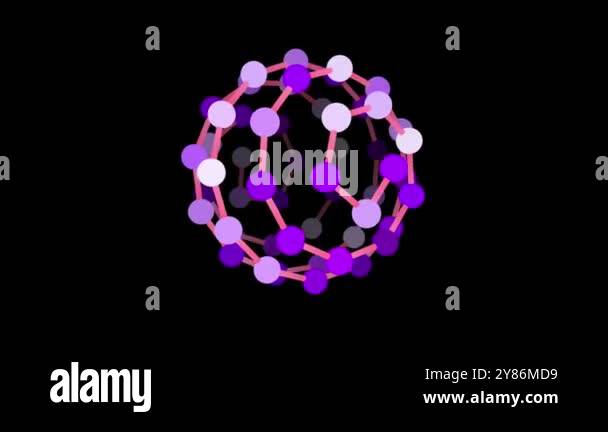 Animation video sphere with atoms moving on black screen background ...