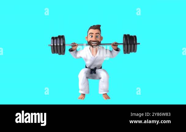 Fun 3D cartoon karateka doing squat with weight animation Stock Video ...