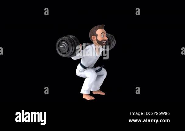 Fun 3D cartoon karateka doing squat with weight animation Stock Video ...