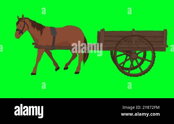 2D animated horse character cycle walking with carriage attached to its ...