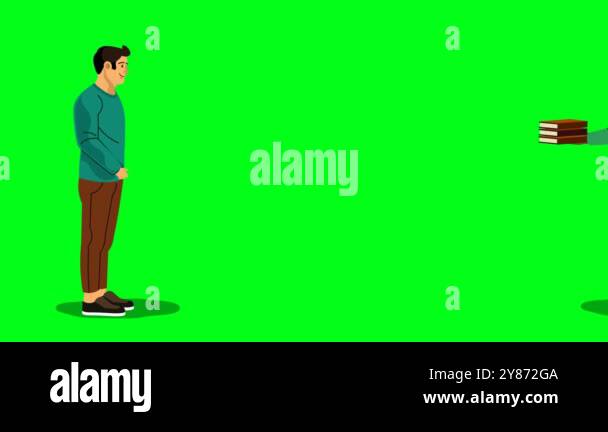 2d animated cartoon character of a man walking and carrying some books ...