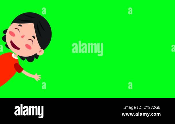 2d animated cartoon a cute girl chlild character who enters from left ...