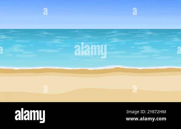 2d animated cartoon beautiful sandy sea beach background with moving ...