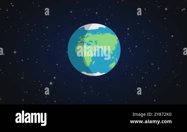 2d animated cartoon rotation of the earth planet in space among stars ...