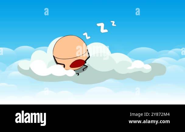 2d animated cartoon character of the eye sleeping on the clouds in nlue ...