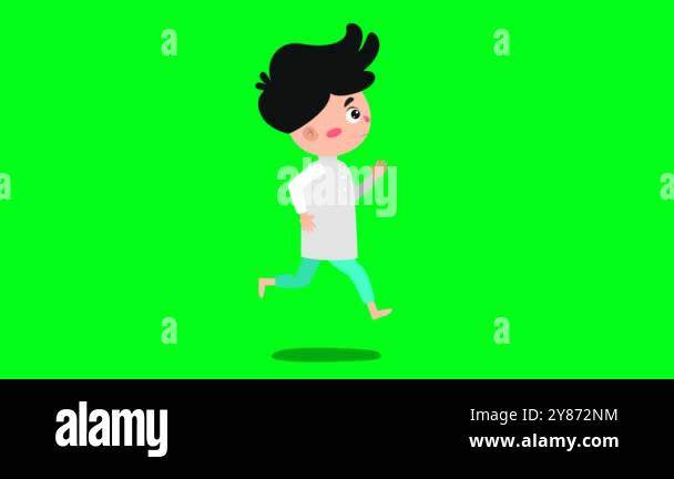 2d animated cartoon cycle loop of a boy character running on the ground ...