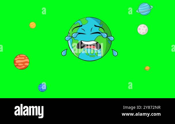 2d animated cartoon planet Earth is a character who is sad and crying ...